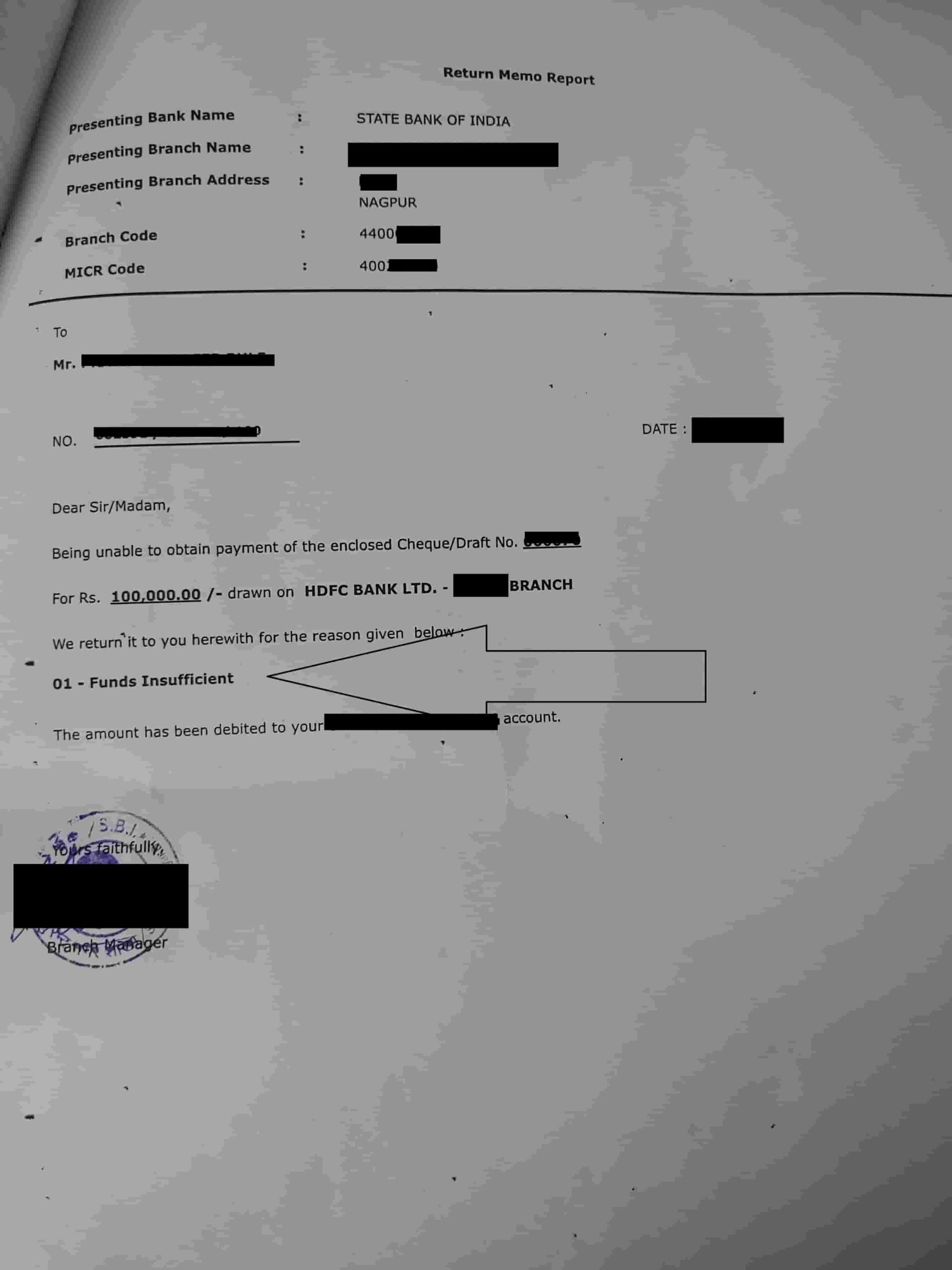 Cheque Bounce Notice Format - [Download] - StrictlyLegal